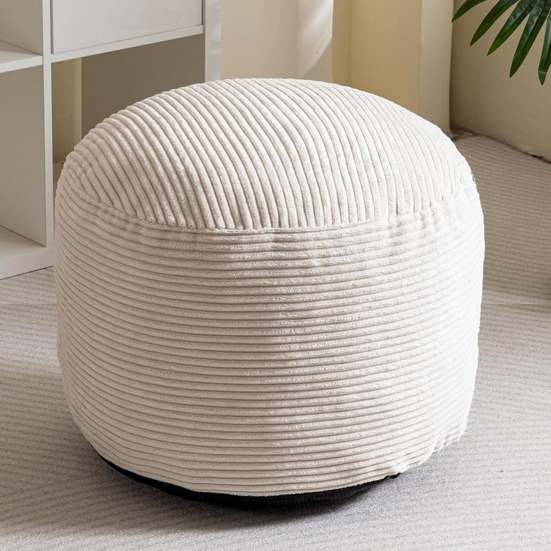 Mercer41 Round Stuffed Pouf Ottoman, Corduroy Poufs With Foam Chunk Filling, Furry And Fluffy ...